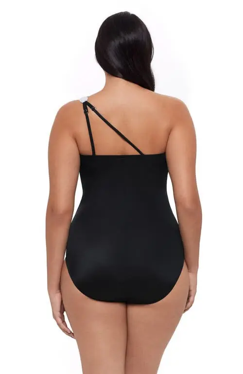 TRIMSHAPER Heather One-shoulder One-piece Swimsuit - Black || White